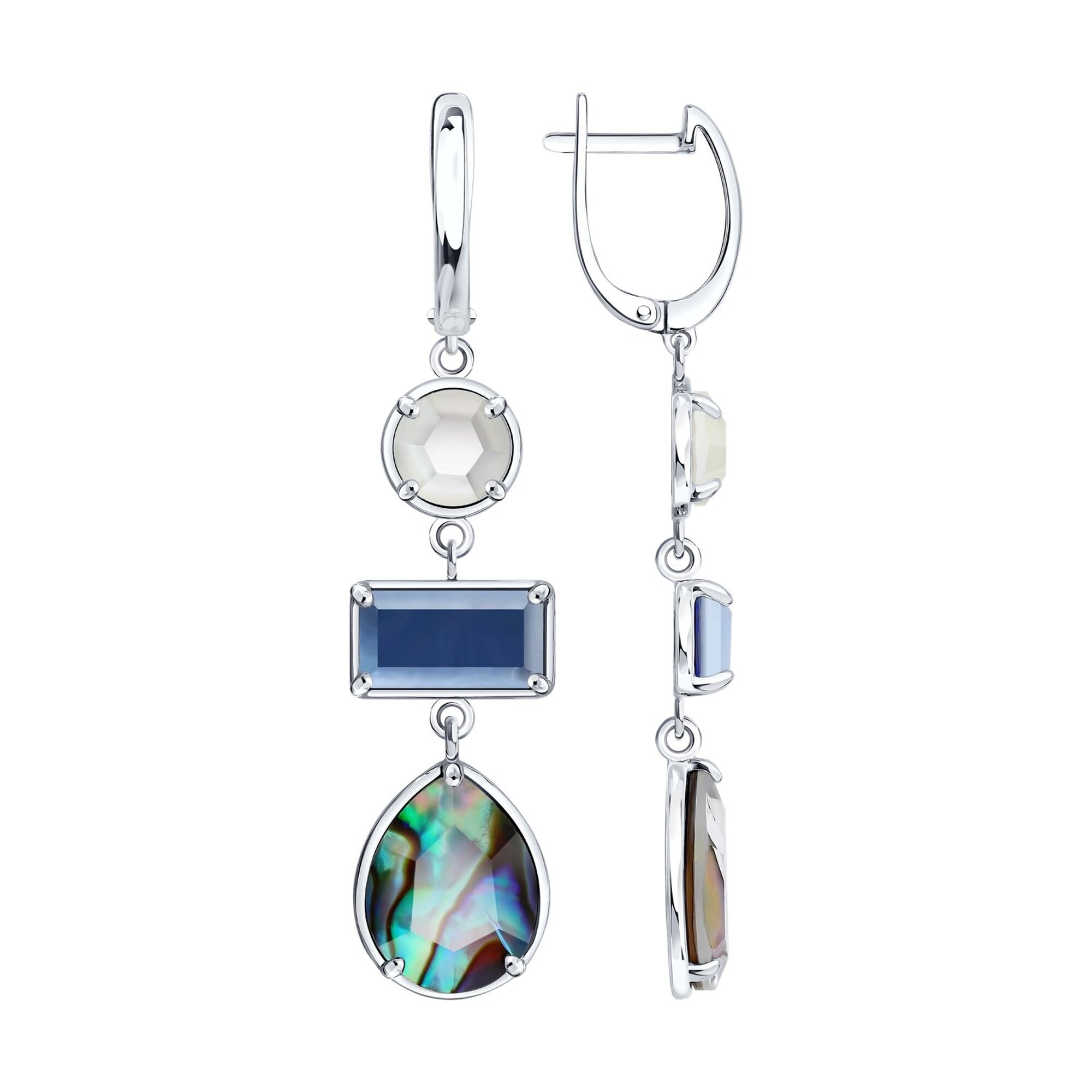 Серьги Diamant online, серебро, 925 проба, родирование, перламутр, лазурит