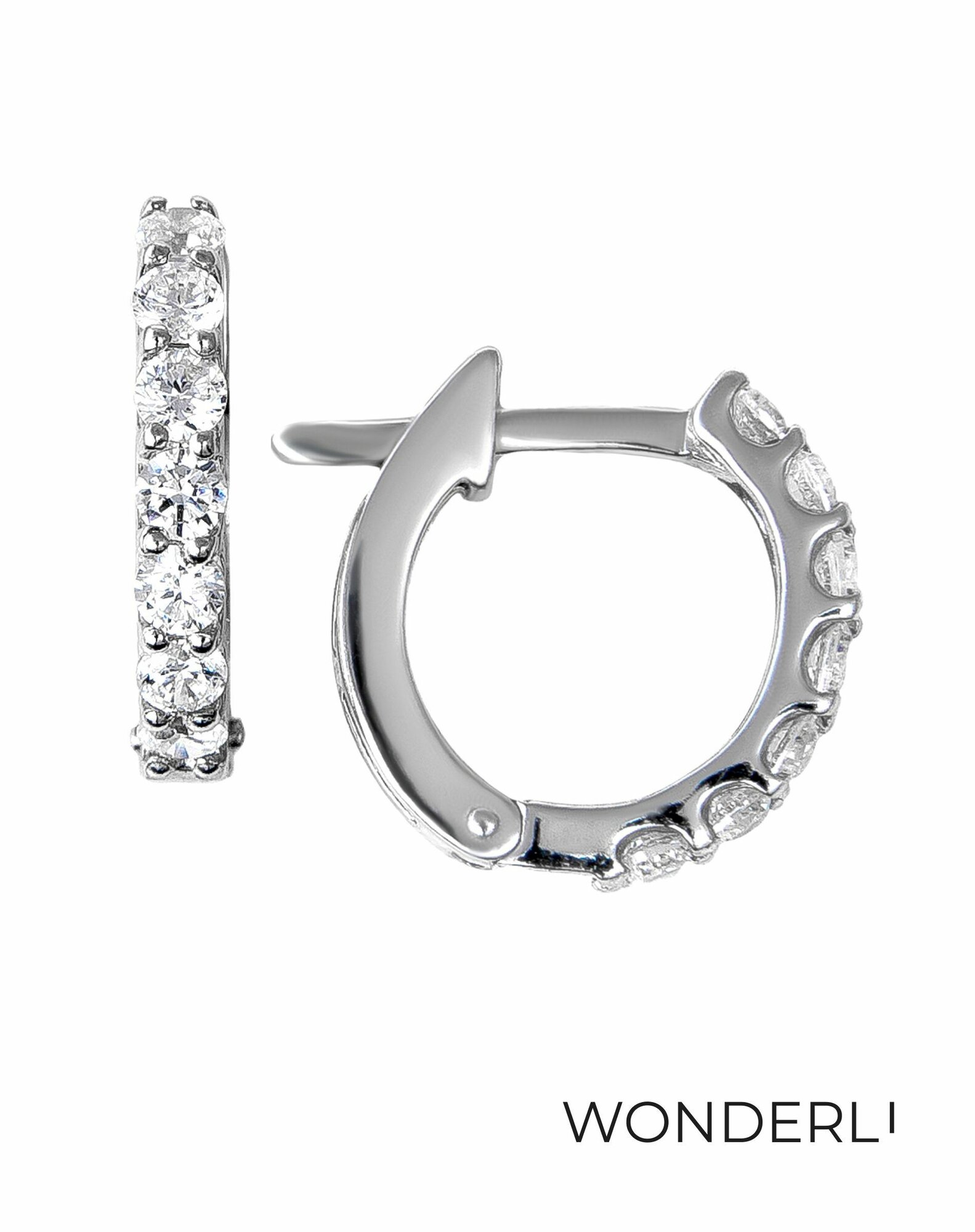 Серьги конго, серебро, 925 проба, родирование, фианит