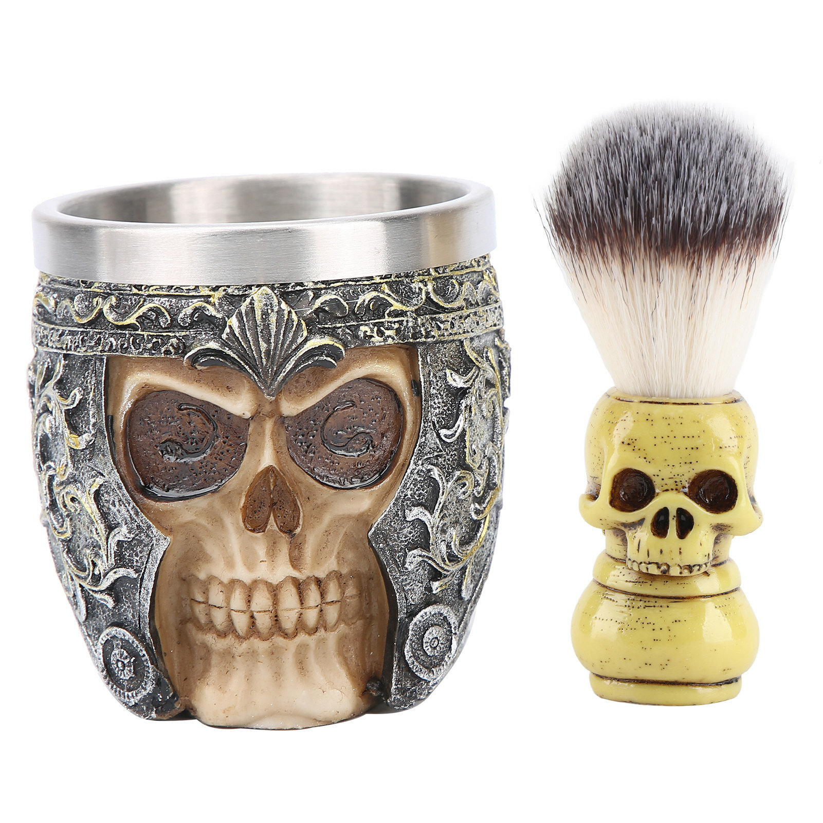 Мужской набор для бритья бороды, чаша для бритья из нержавеющей стали, набор помазков для бороды в форме скелета