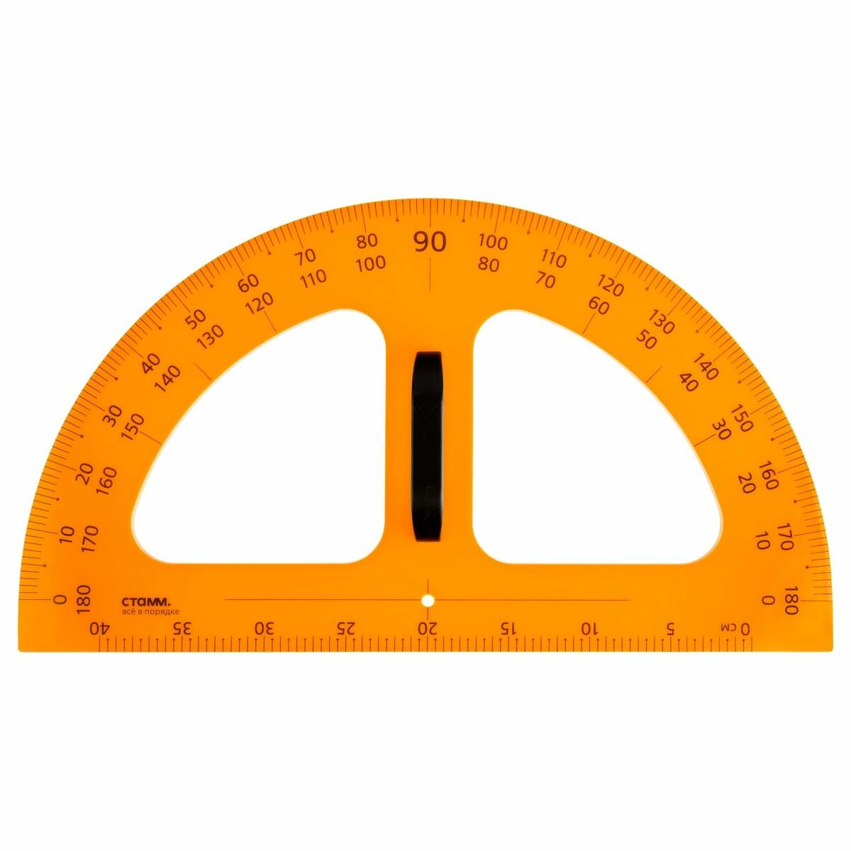 Транспортир для школьной доски СТАММ 180 градусов, 50 см, пластиковый, желтый, с ручкой