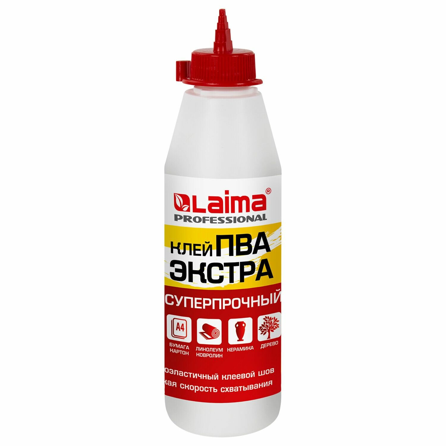 Клей ПВА Лайма Экстра Суперпрочный 0,5 кг, керамика, ткань, кожа, дерево, бумага, картон