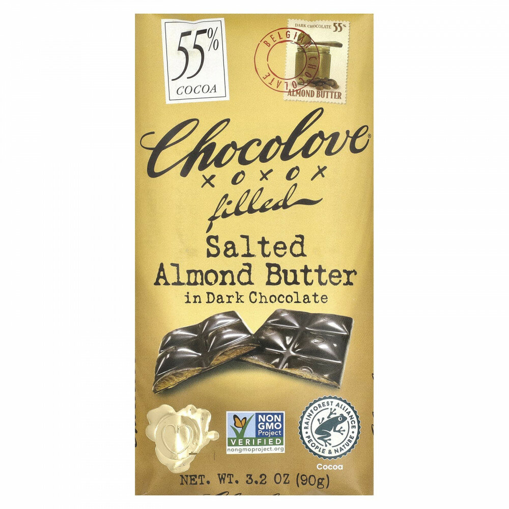 Chocolove, соленая миндальная паста в темном шоколаде, 55% какао, 90 г (3,2 унции)
