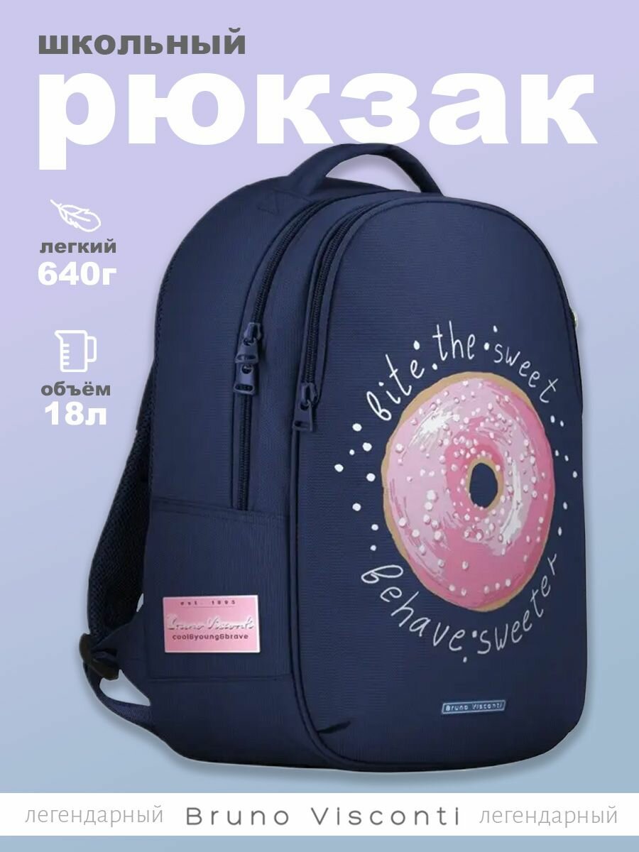 Рюкзак Bruno Visconti синий с эргономичной спинкой "DONUT"