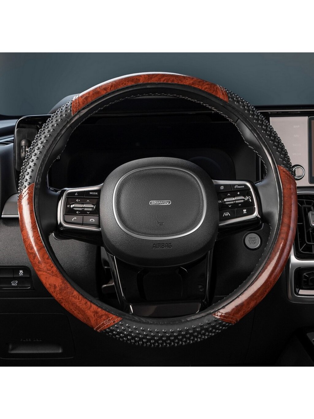 Оплётка руля Skyway Wood-3 Эко кожа коричневый, черный M