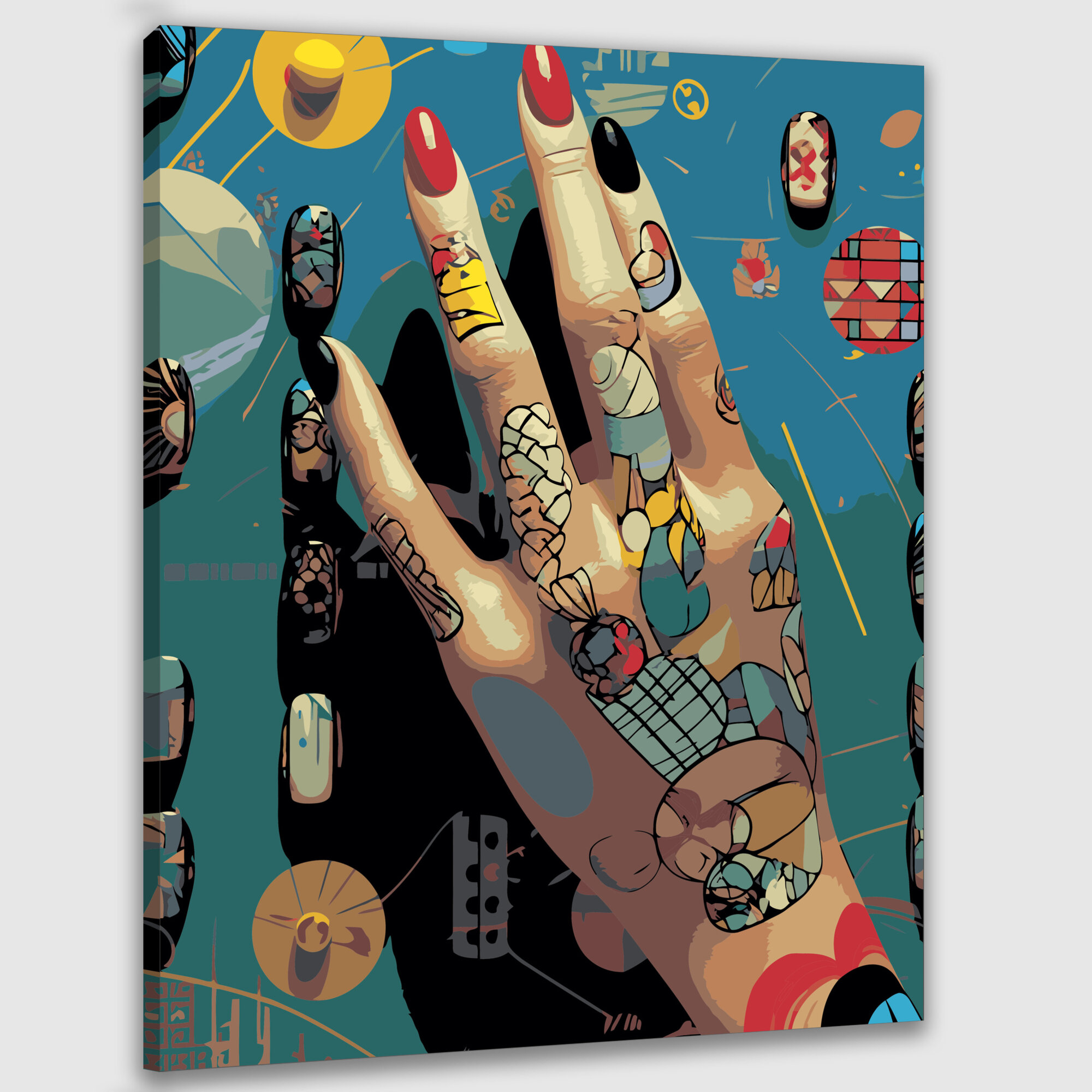 Картина по номерам 40x50 см, цветной маникюр, замысловатый дизайн, яркие оттенки, миниатюрные холсты, тщательные детали