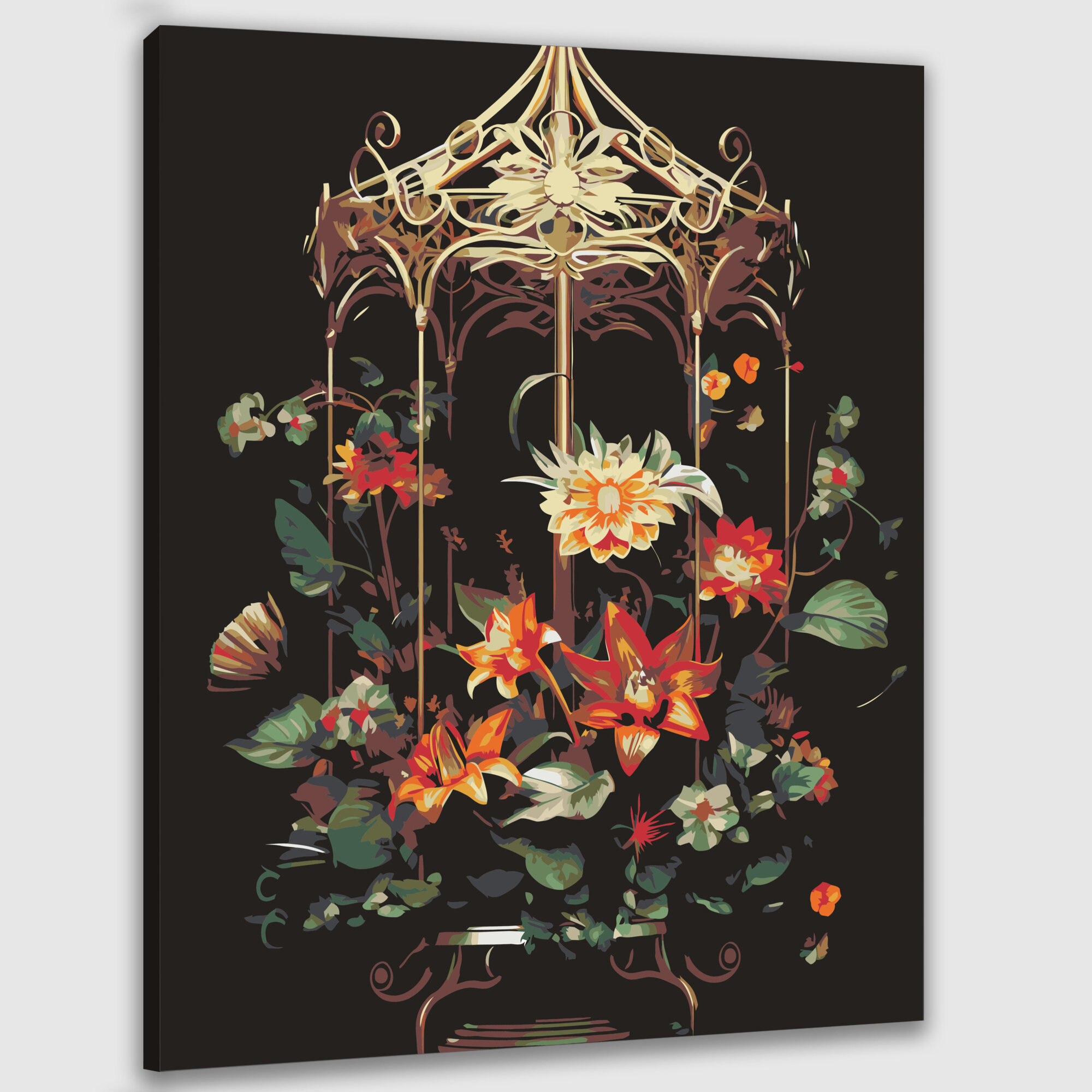 Картина по номерам 40x50 см, цифровое искусство, карусель, ботанические элементы, цветы, листья, виноградные лозы