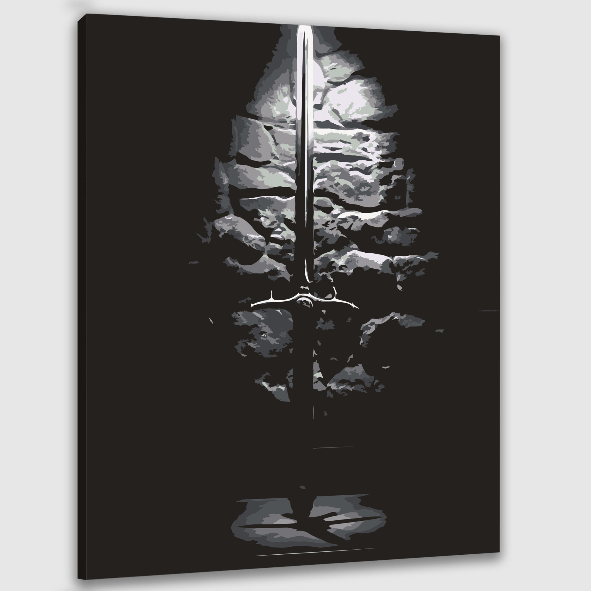 Картина по номерам 40x50 см, черно-белая фотография, старинный меч, Меч восстания, стеклянная витрина