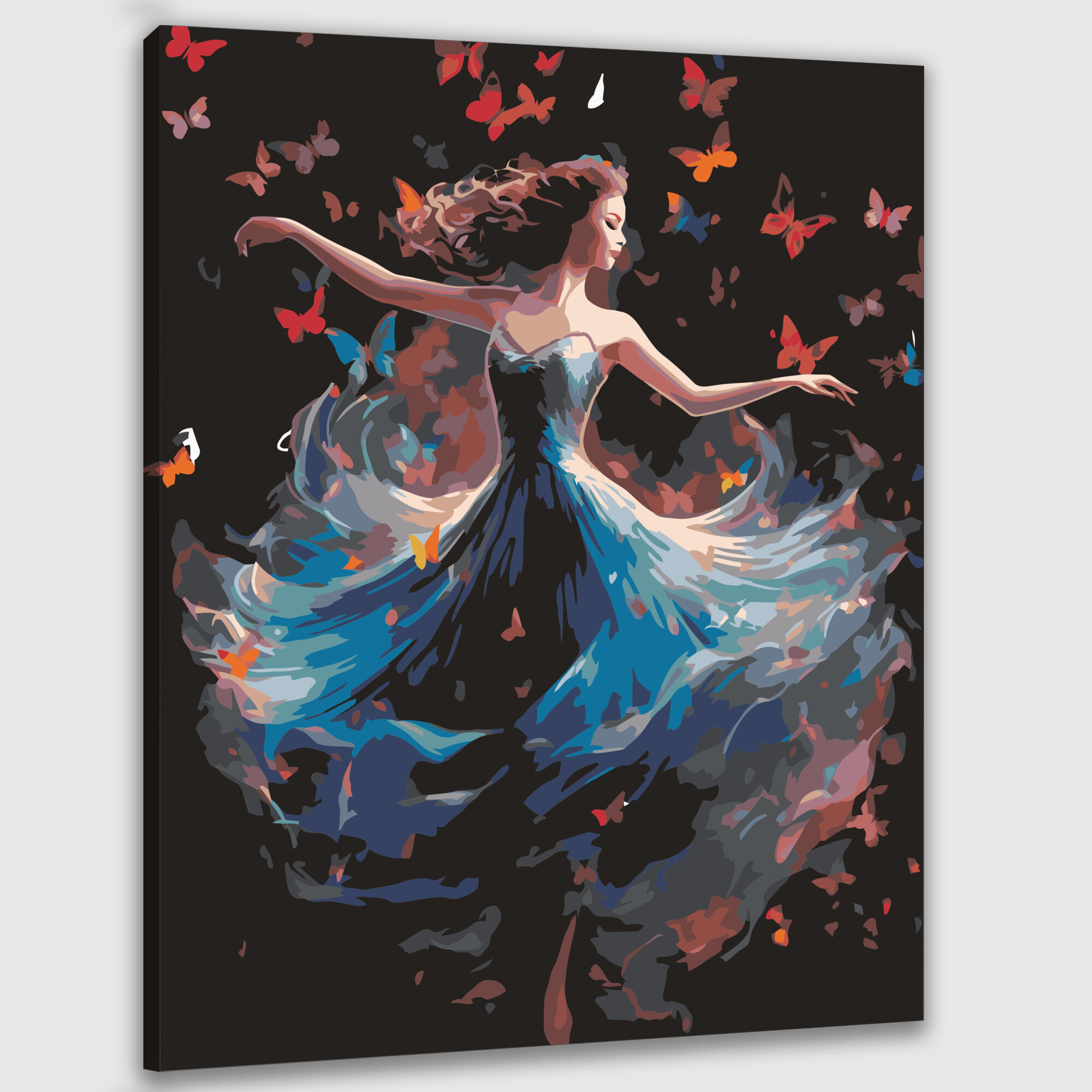 Картина по номерам 40x50 см, цифровая иллюстрация, балерина, грация, элегантность, кружение, прыжок, струящееся платье