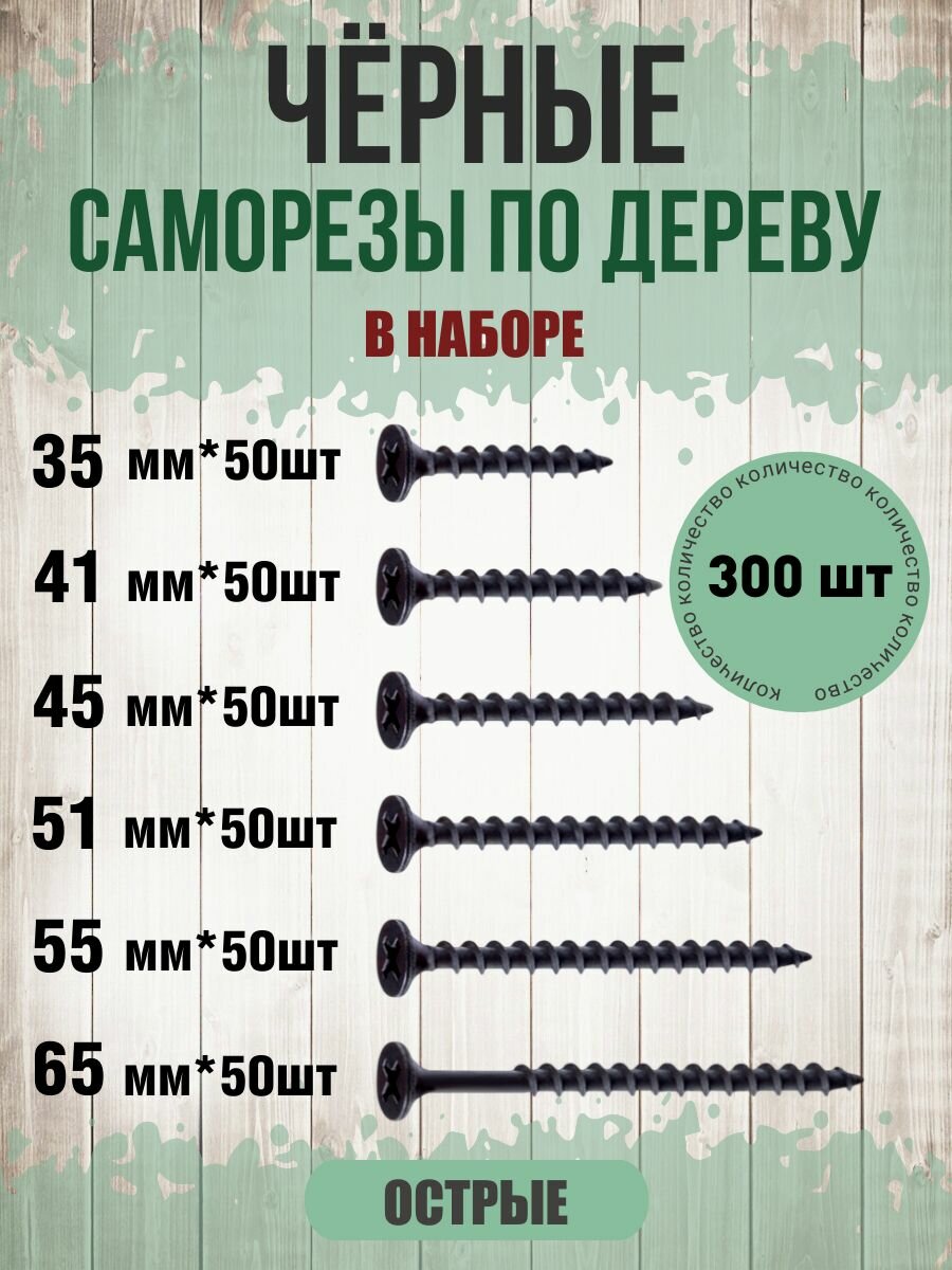 Саморезы по дереву набор GETSTUFF цинк универсальные черные 300 шт.