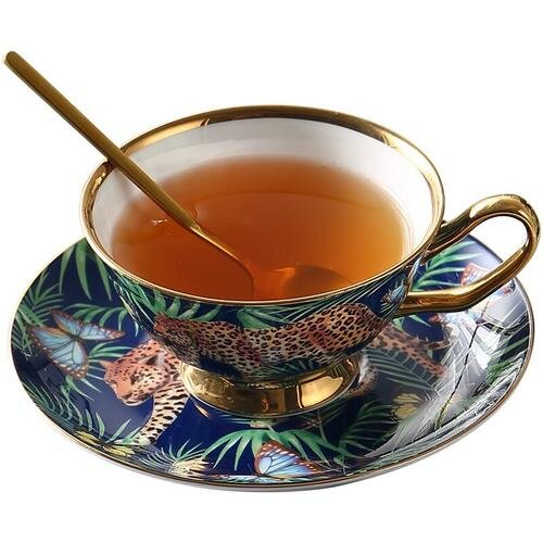 Ретро - костяной фарфор, золотые кольца, кофейные чашки и наборы соуса, леопардовый лес, чашка гепарда, английский чай, домашние напитки, подарки.