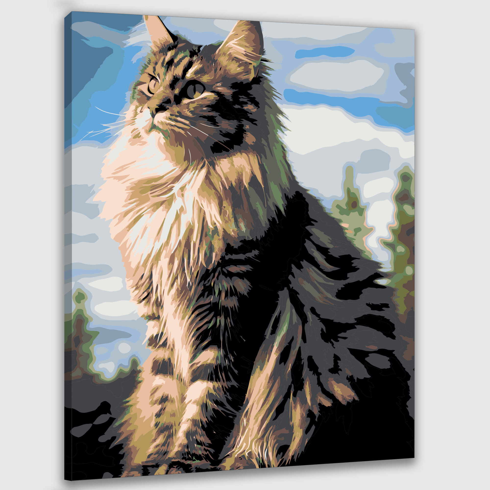 Картина по номерам 40x50 см, кот, мейн-кун, фотография, величественный, когтеточка, шерсть, глаза, мир, точка обзора