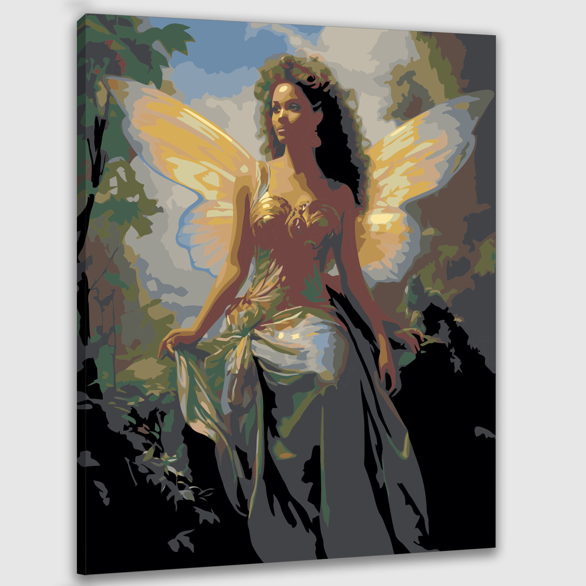 Картина по номерам 40x50 см, принцесса, золотые крылья, скала, вид, королевство, царственное присутствие