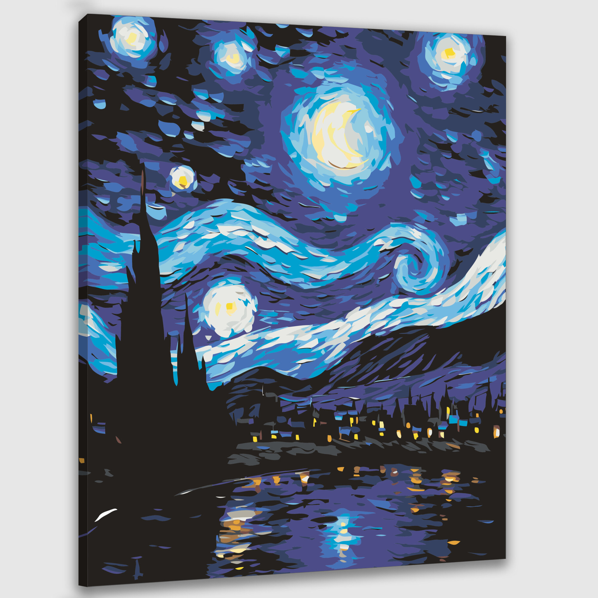 Картина по номерам 40x50 см, картина маслом, Ван Гог, Звездная ночь, ночное небо, облака, звезды, синий, пурпурный