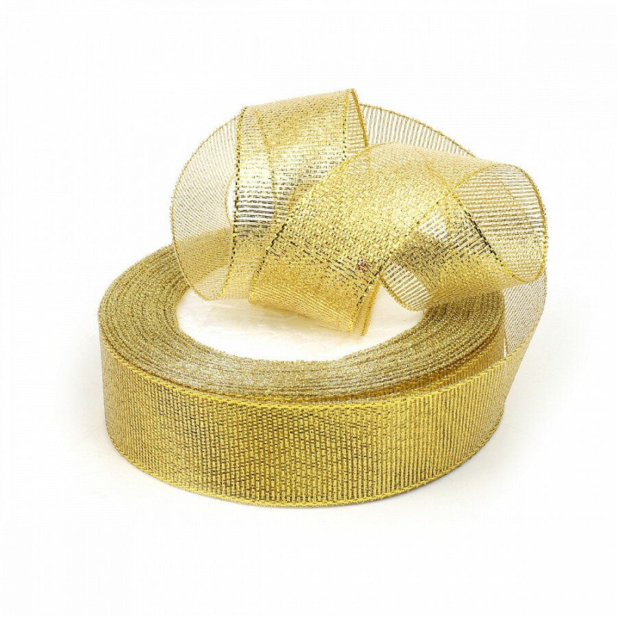 Лента парча 25мм в инд. упаковке цв. золото Magic4Hobby рол. 22,85м (+-1м)