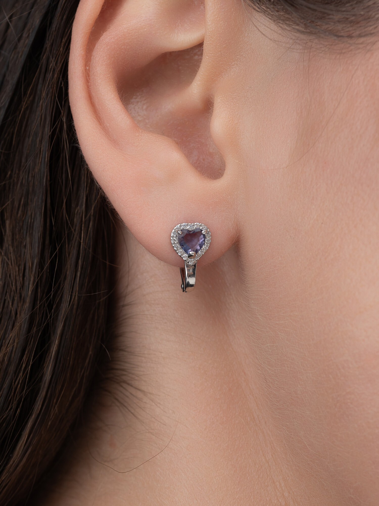 Серьги, серебро, 925 проба, родирование, фианит, аметист синтетический