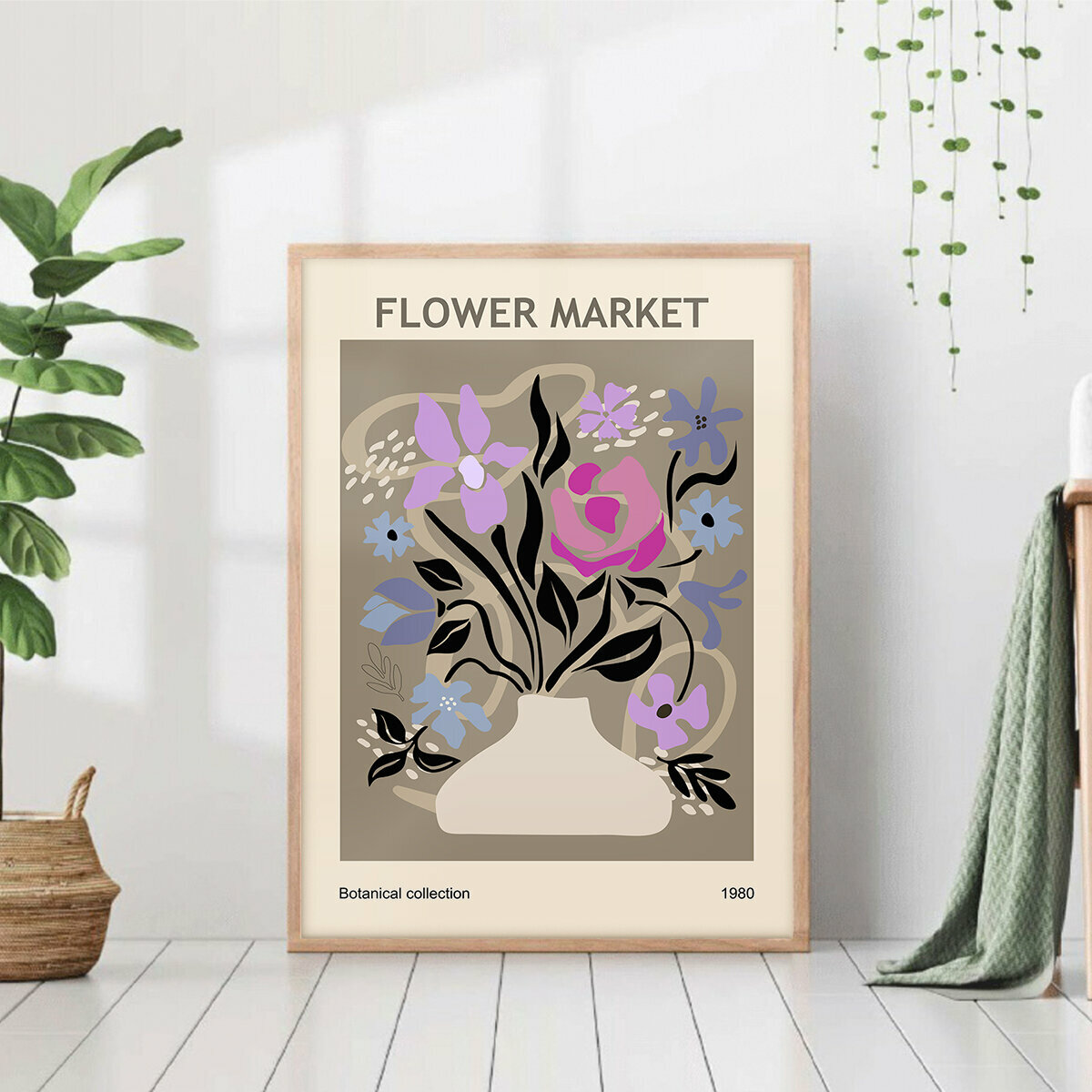 Постер "Букет цветов на сером фоне" без рамы 40х50 см на стену для интерьера