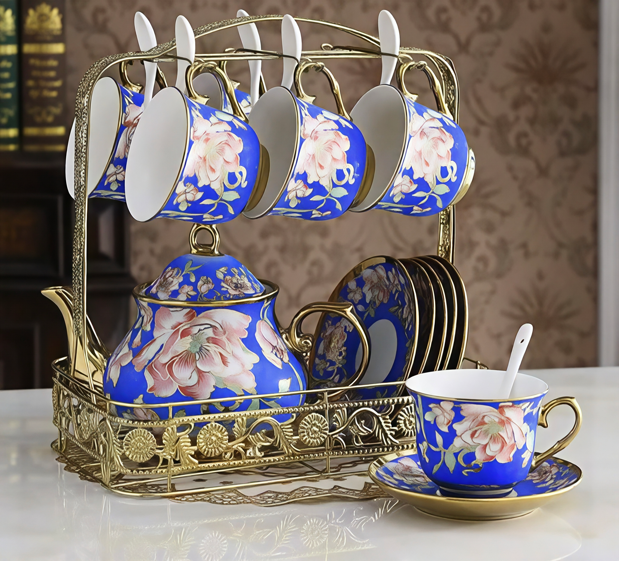 Чайный сервиз "Икеа", фаянс, голубой, 14 предметов, 6 персон