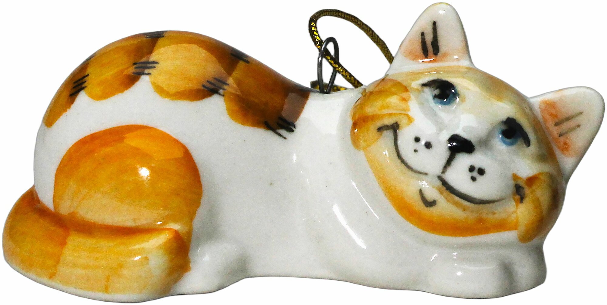 "Кошка Муся рыже-белая" символ года 2023 в картонной коробке фарфоровая елочная игрушка украшение цветная коллекция