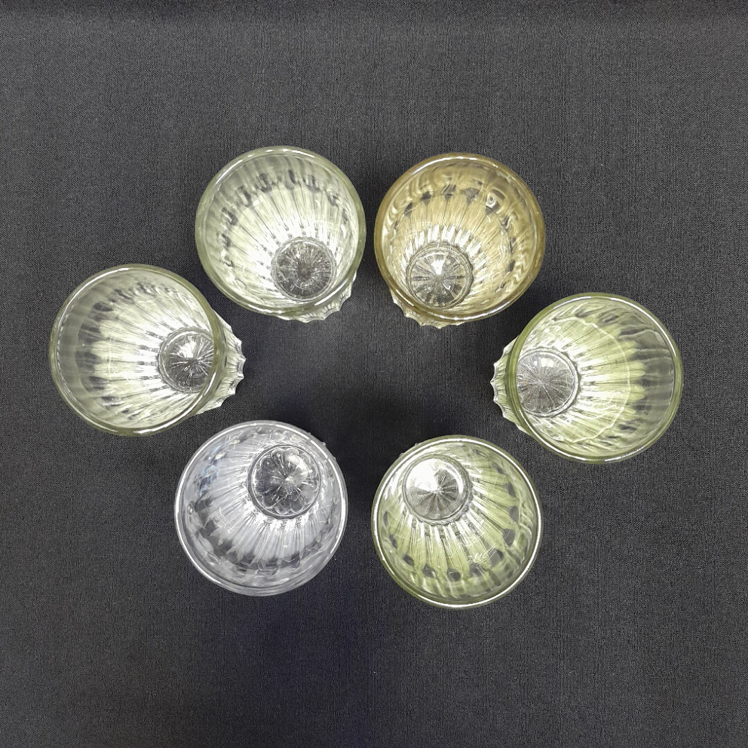 Набор из 6 стаканов "Грани", стекло (разного оттенка), h=10 см, V=130 мл, винтаж, СССР