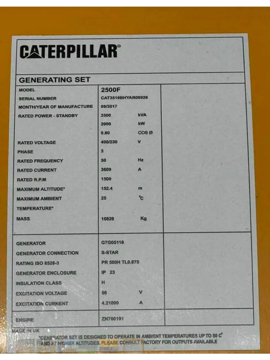 Электростанция Caterpillar 2500F, дизельный, мощность 2500 кВт, запуск электростартер, желтый — фото 1