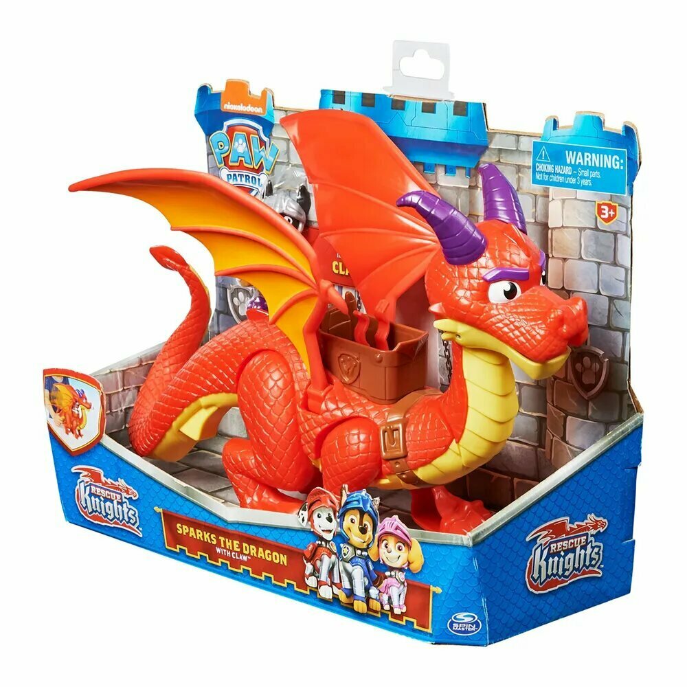 Spin Master Paw Patrol Rescue Knights Дракон Спаркс с супер крыльями и фигурками щенка с когтями, набор из 2 фигурок / Патруля лап Рыцари-спасатели