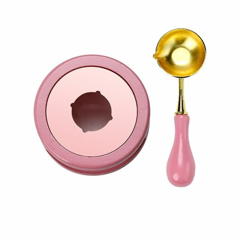 Сургучница с ложкой для плавления сургуча/воска розовая. Деревянный набор