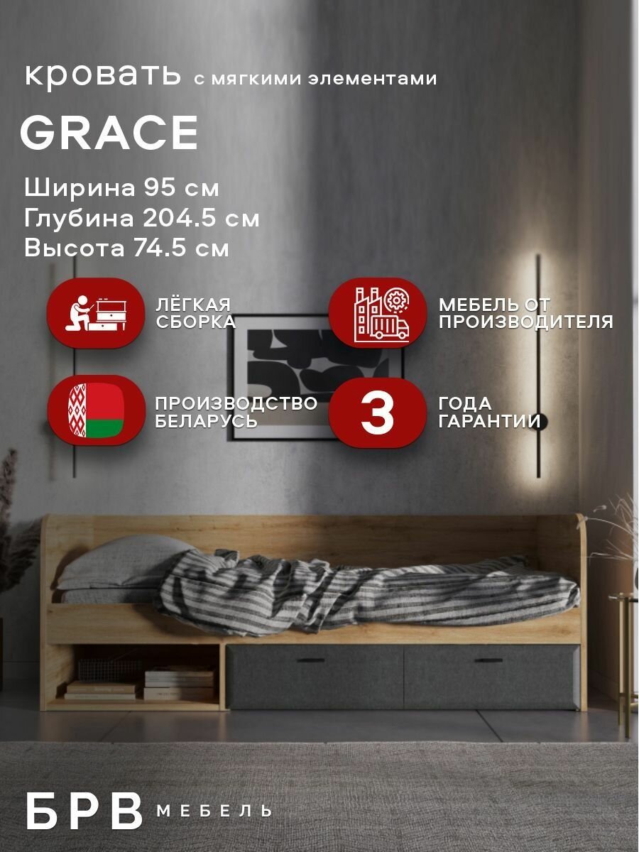 Кровать с мягкими элементами грэйс LOZ90 (Дуб наварра/графит) 5 уп.