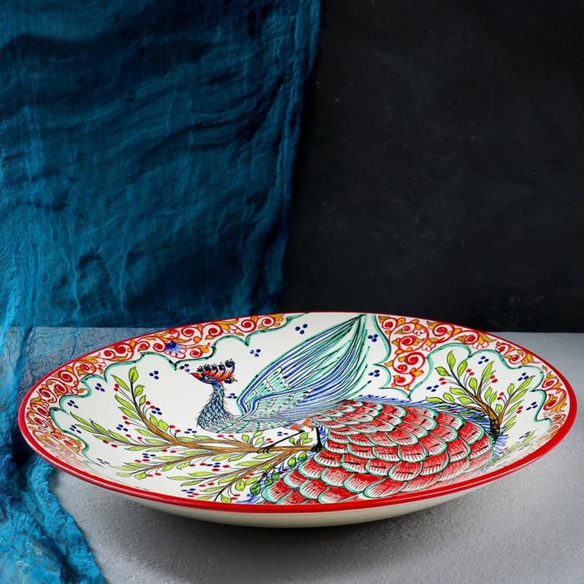 Блюдо Шафран "Жар-Птица", для плова, керамика, 42,5 см, разноцветный