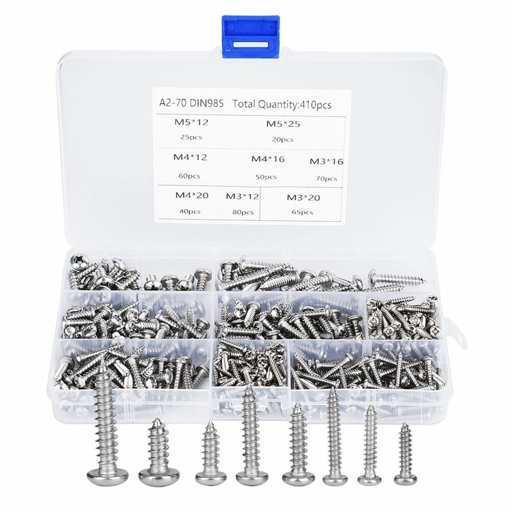 410 шт. саморезы, смешанный набор мини-аксессуаров для электроинструментов с круглой головкой M3/M4/M5