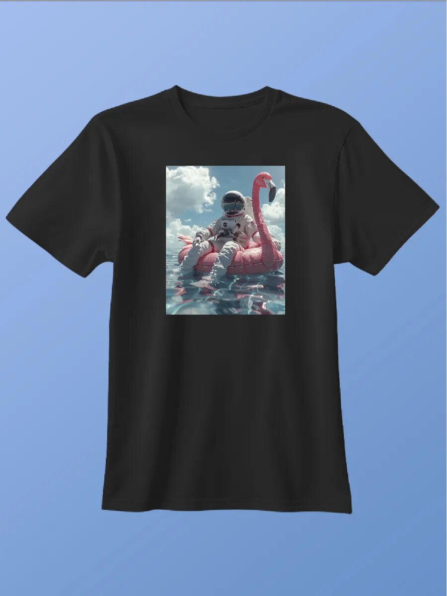 Футболка астронавт на фламинго