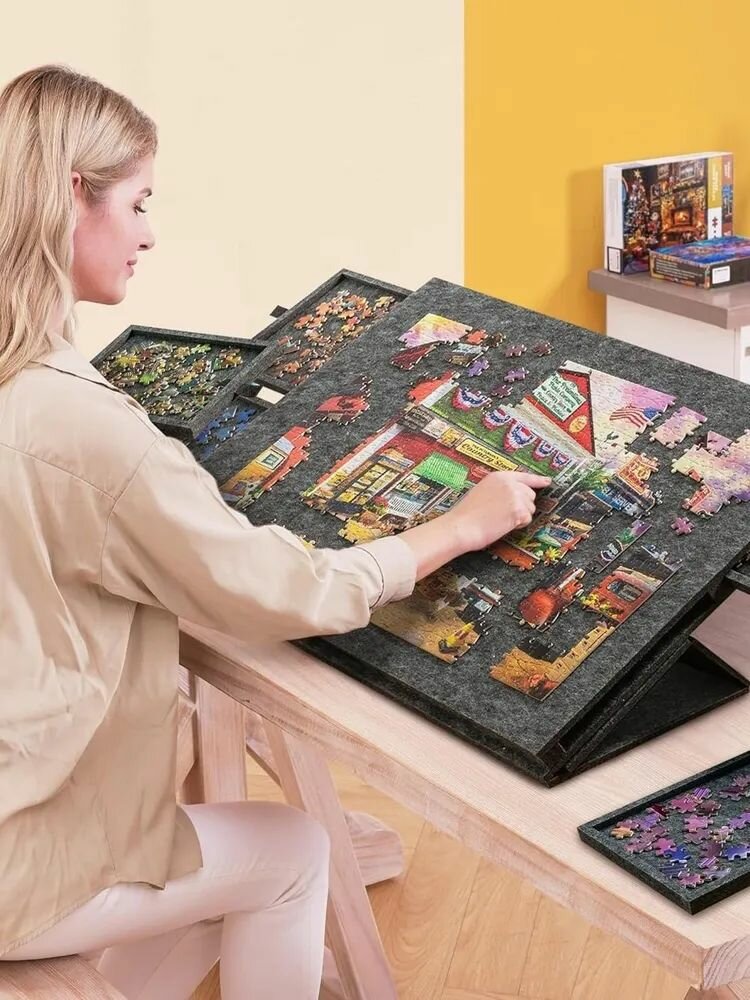 Коврик-стол для пазлов с ящиками, органайзер 2000 таблеток, складной пазл-мат, удобная сортировка и хранение, портативный пазл-коврик для дома и поездок