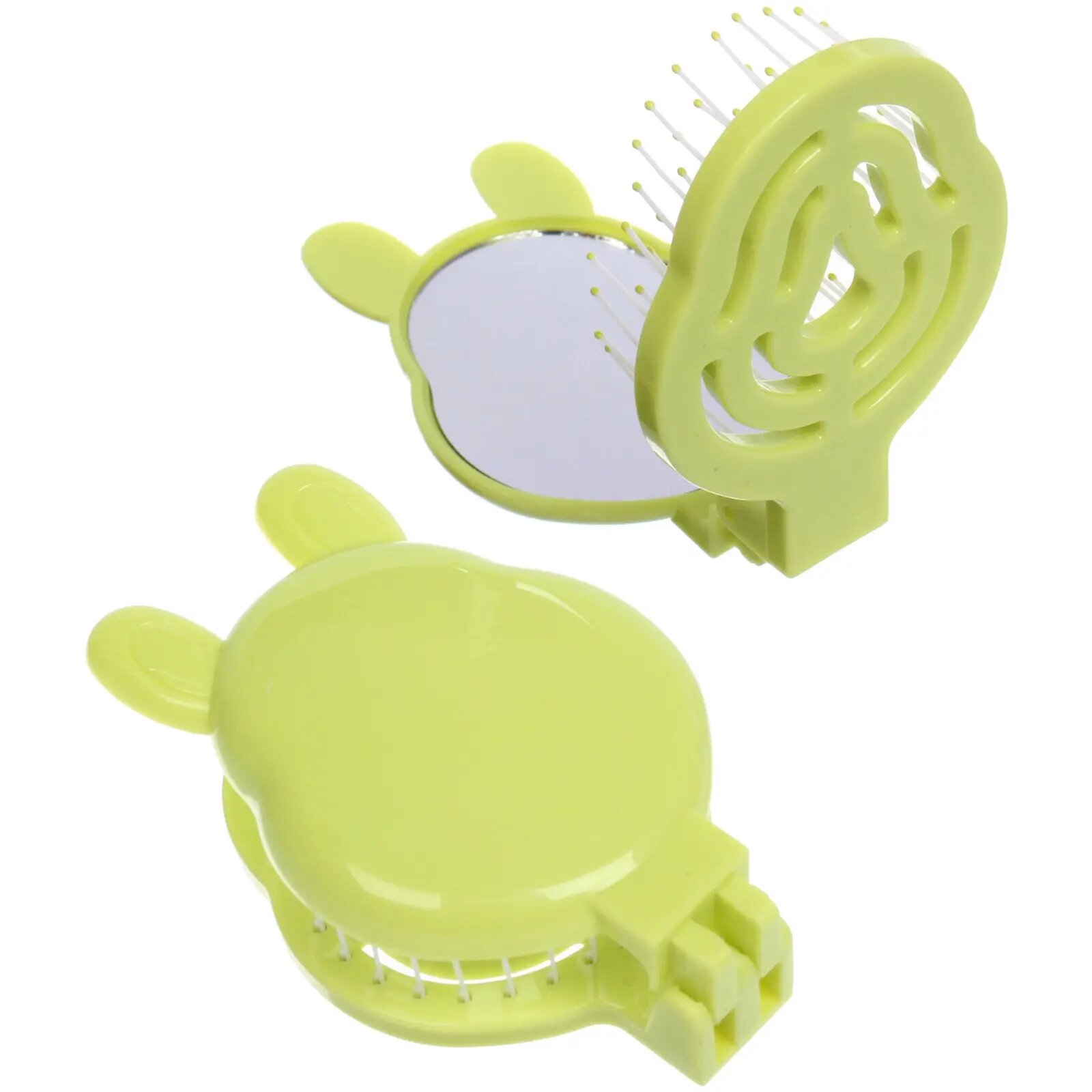 Расчёска массажная складная с зеркалом «бинни», салатовая, 10х5х6.5см