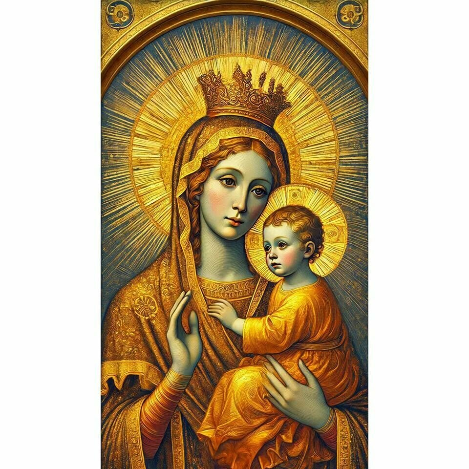 Алмазная картина "Богоматерь" алмазная огранка 40х50 см,40x50cm, белый