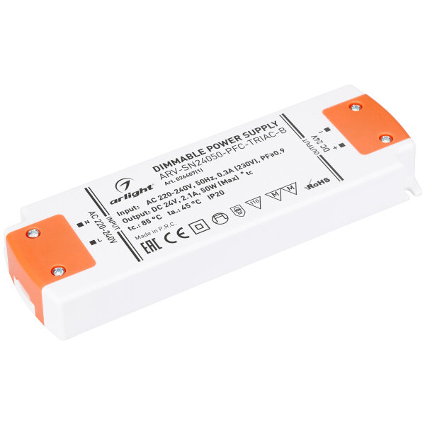 Блок питания для светодиодной ленты Arlight ARV-SN24050-PFC-TRIAC-B (24V, 2.1A, 50W)