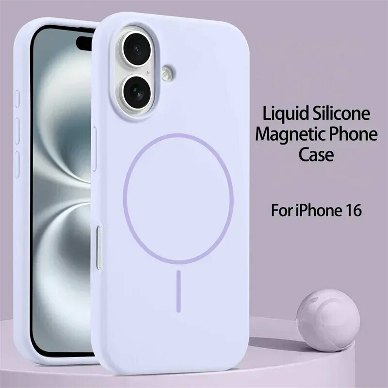 Жидкий силиконовый чехол для iPhone 16 Purple, Magsafe