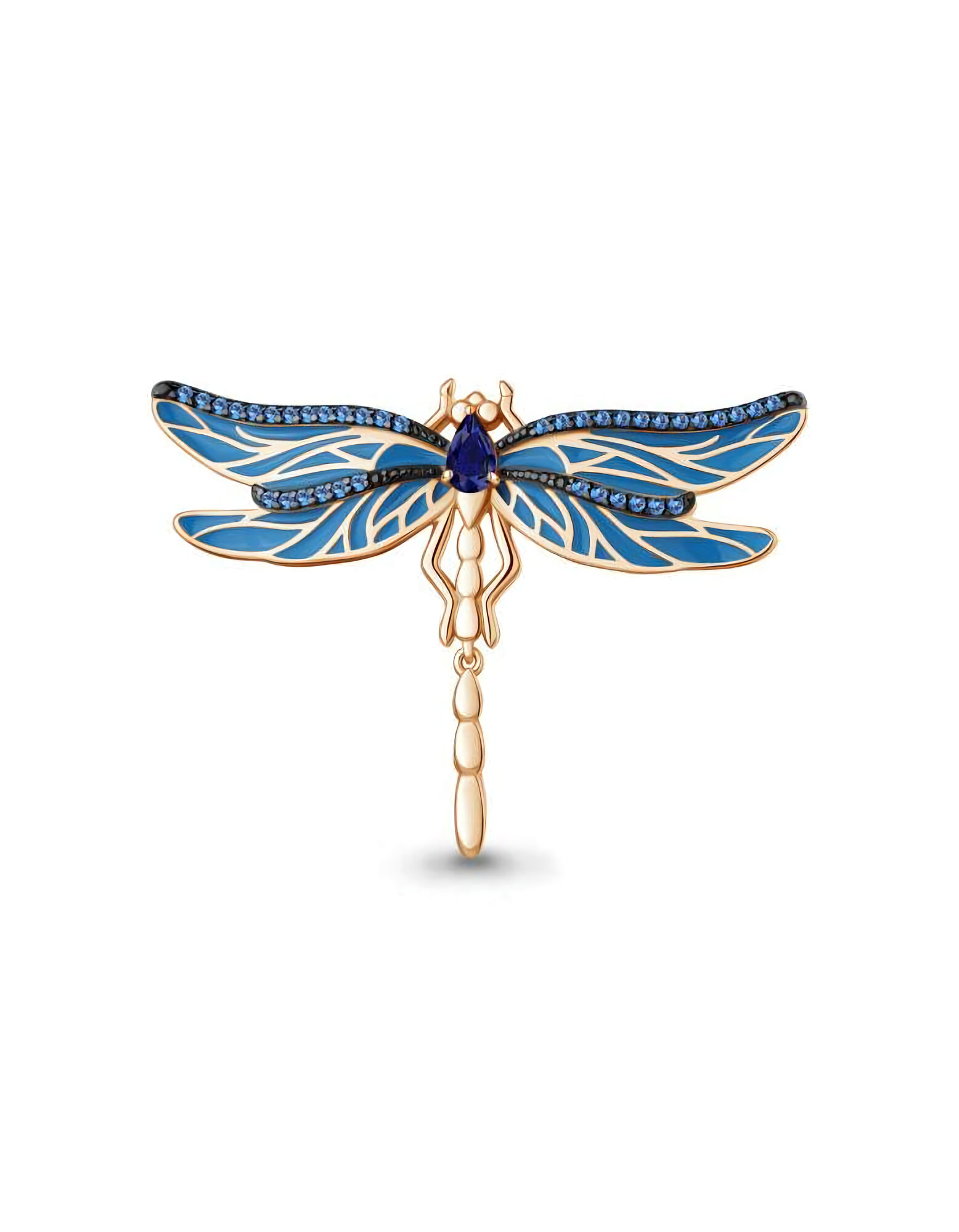 Брошь, серебро, 925 проба, золочение, сапфир синтетический