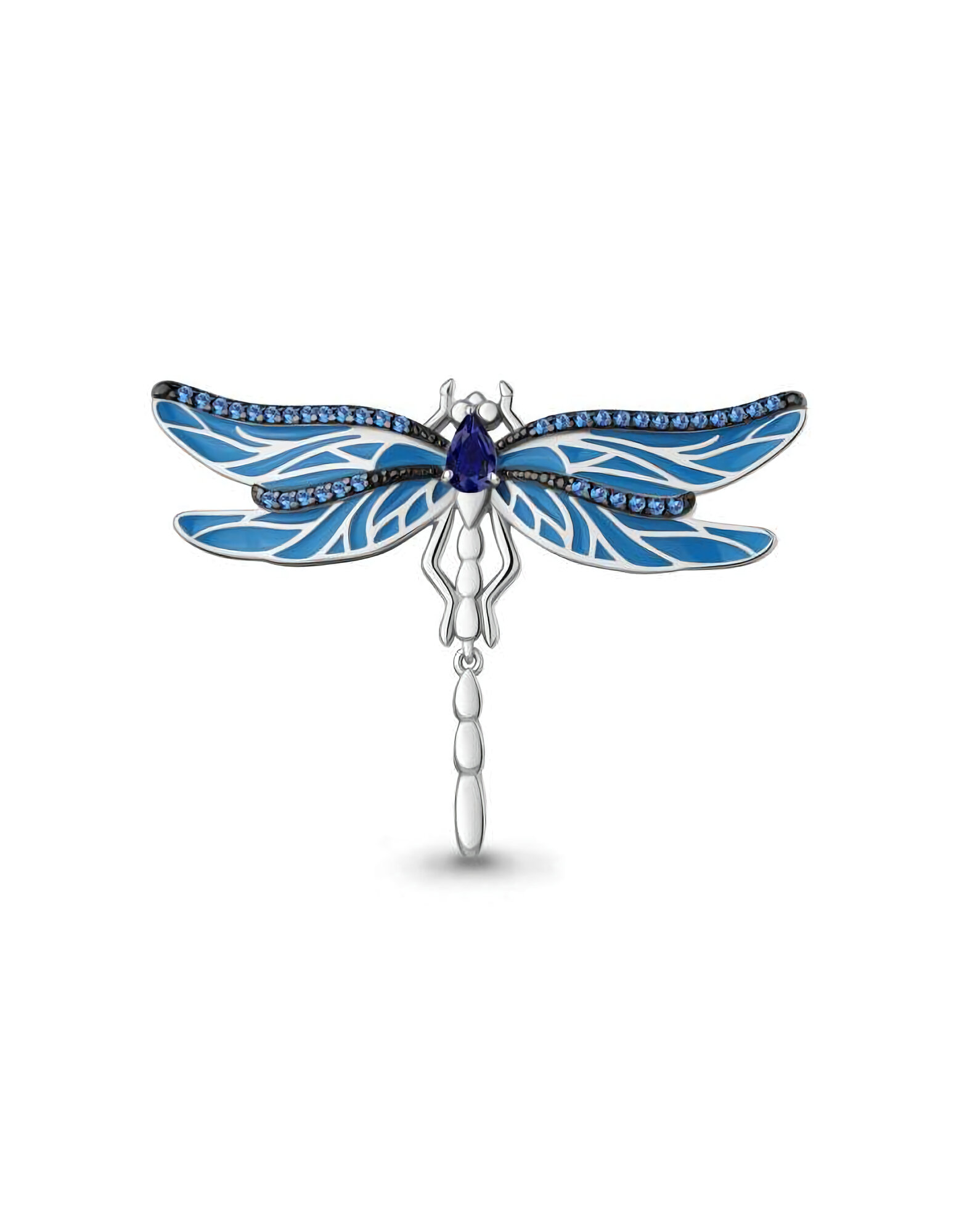 Брошь, серебро, 925 проба, родирование, сапфир синтетический