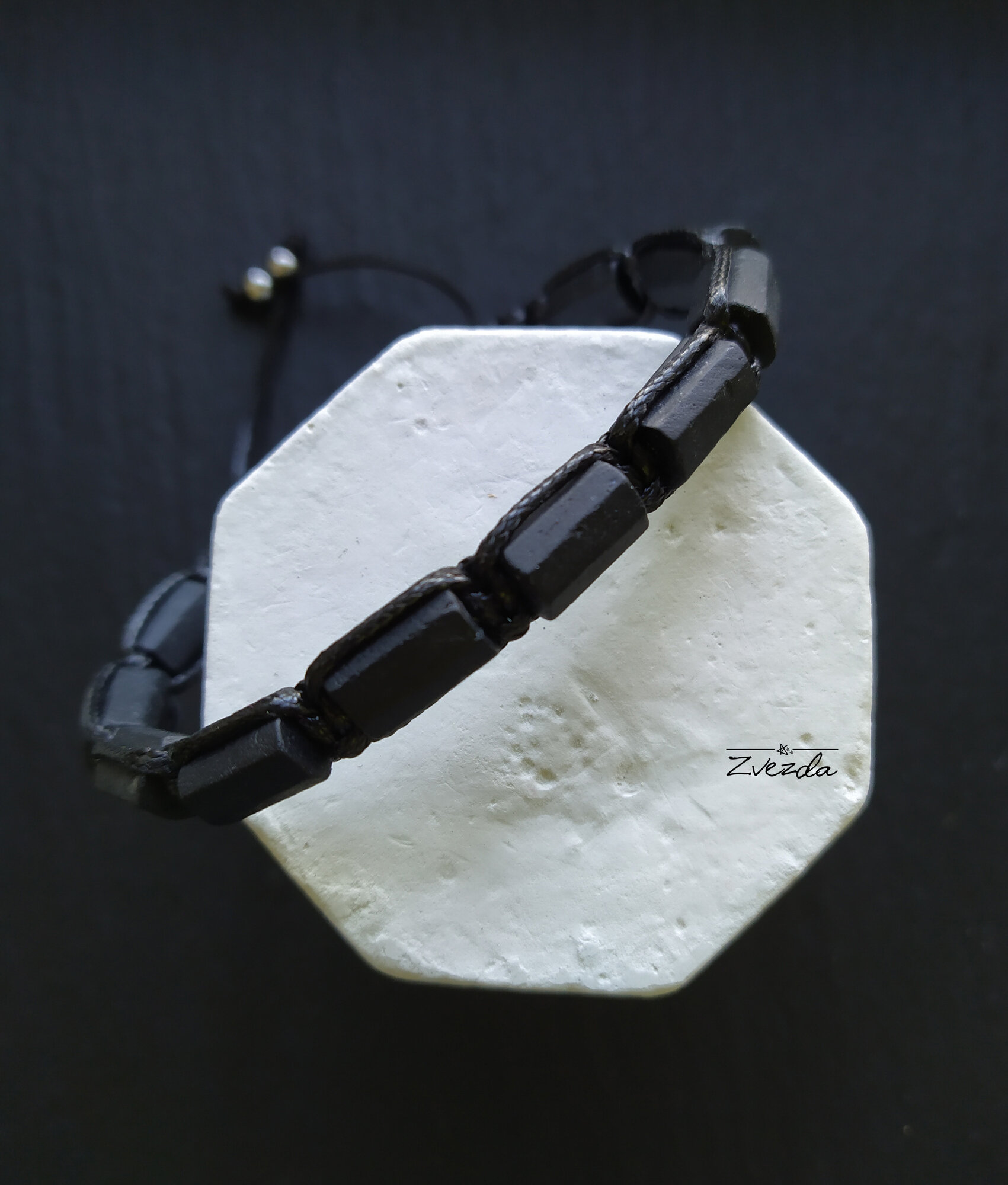 Плетеный браслет Zvezda, турмалин черный