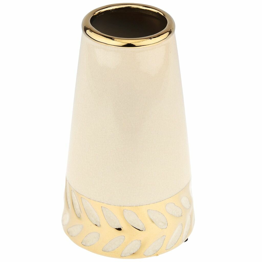 Ваза настольная керамическая "Нимфа" 1,2л, тонкокаменная керамика, глянцевая глазурь, кракле, бежевый с золотом