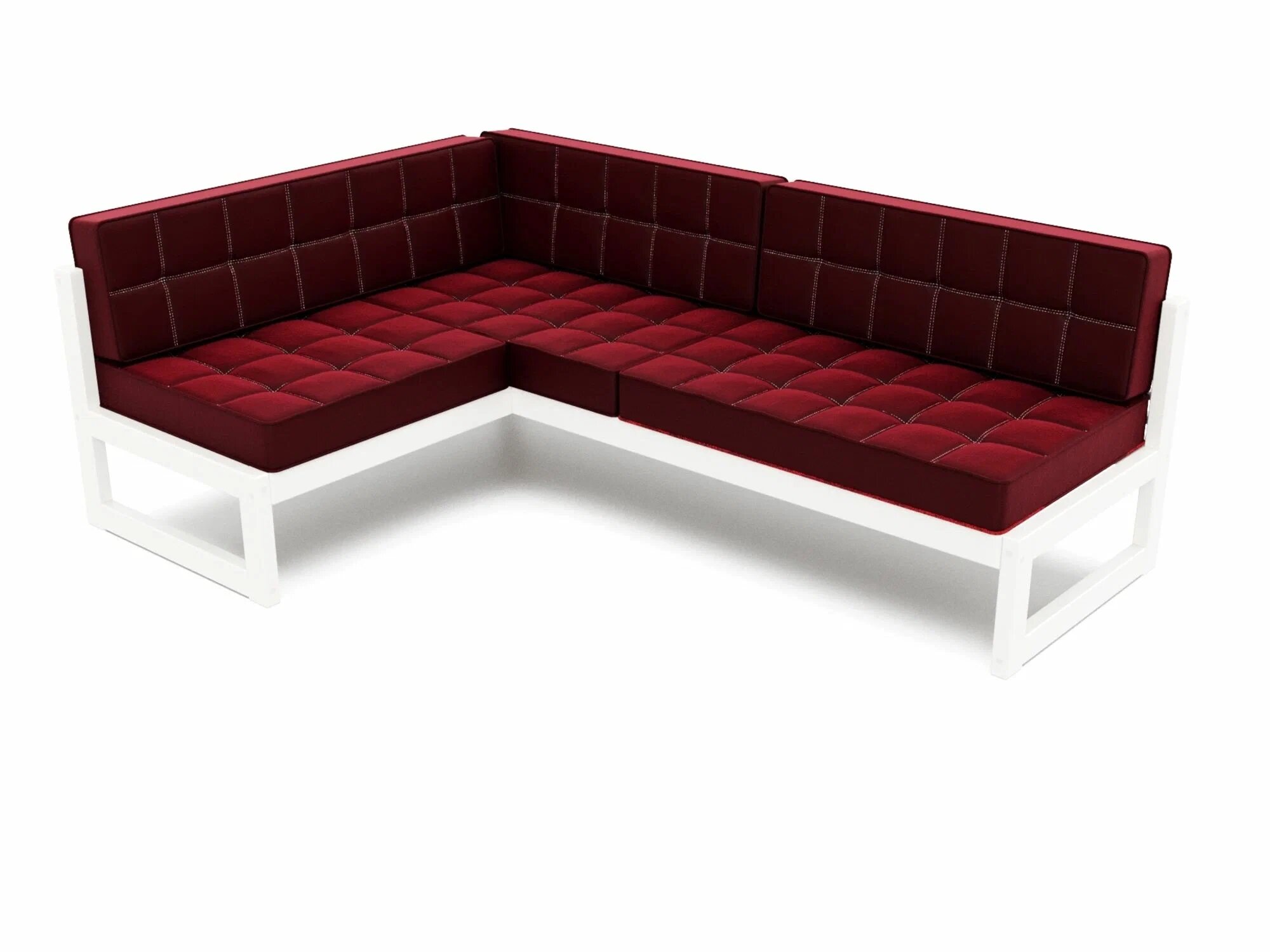 Садовый диван угловой Arsko Сега-У-С левый, бордовый-белая эмаль, велюр, деревянный, в гостиную, в прихожую, на балкон