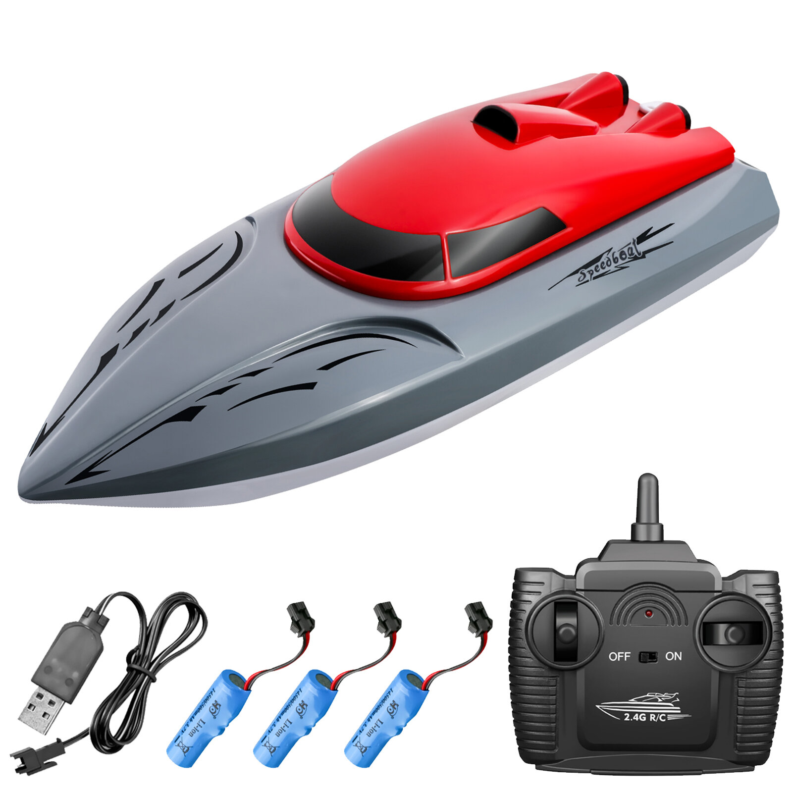 806 2.4G Радиоуправляемая лодка RC Boat 20KM/h Водонепроницаемая игрушка High Speed RC Boat Racing Boat Подарок для детей красный/синий/зеленый 24*7.5*6.5cm пластик щеточный мотор 3.7V 500mAh 1час заряда 20мин работы 50м дальность управления