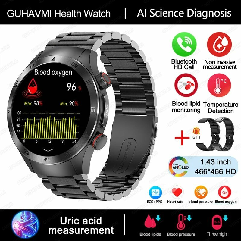 GUHAVMI Умные часы, Black Steel 2, AI Diagnosis