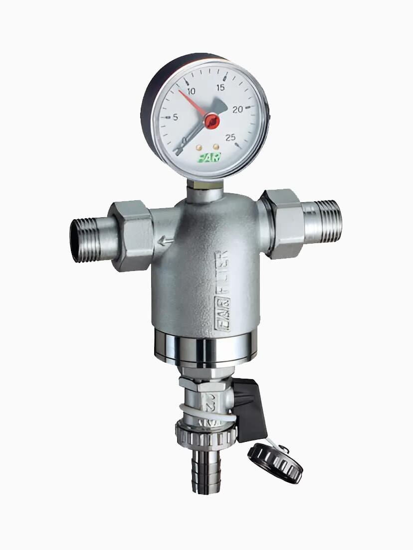 Фильтр FAR FA 3944 12100 (НР-НР) с манометром (хром) сетка 100 мкм