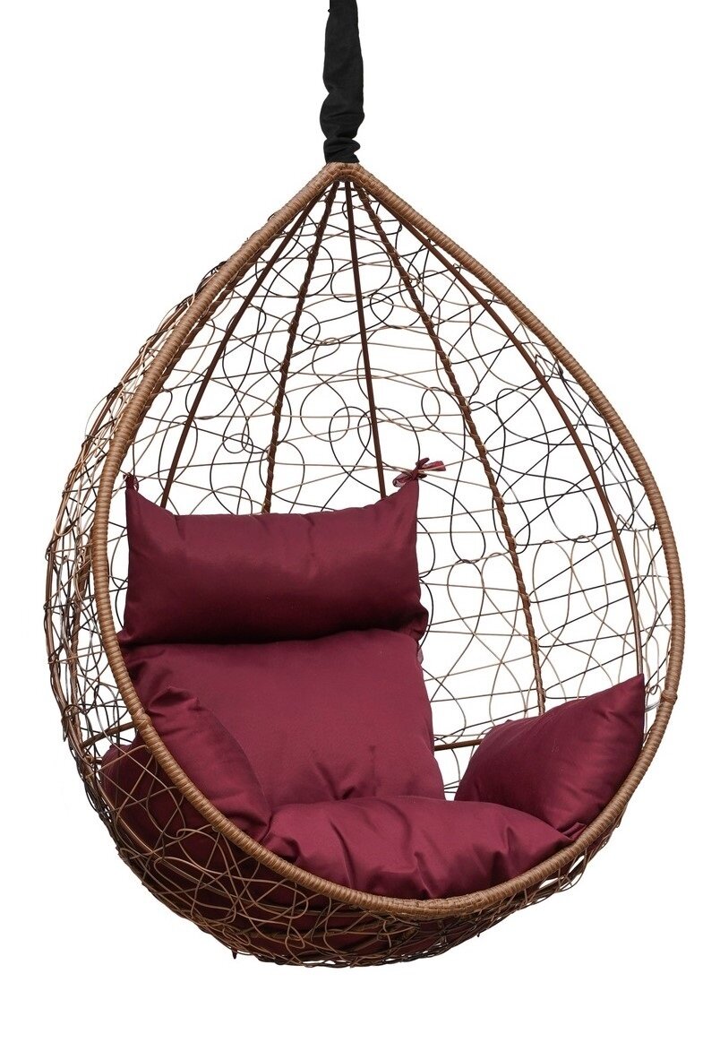 Подвесное кресло-кокон SEVILLA Горячий шоколад без стойки + бордовая подушка