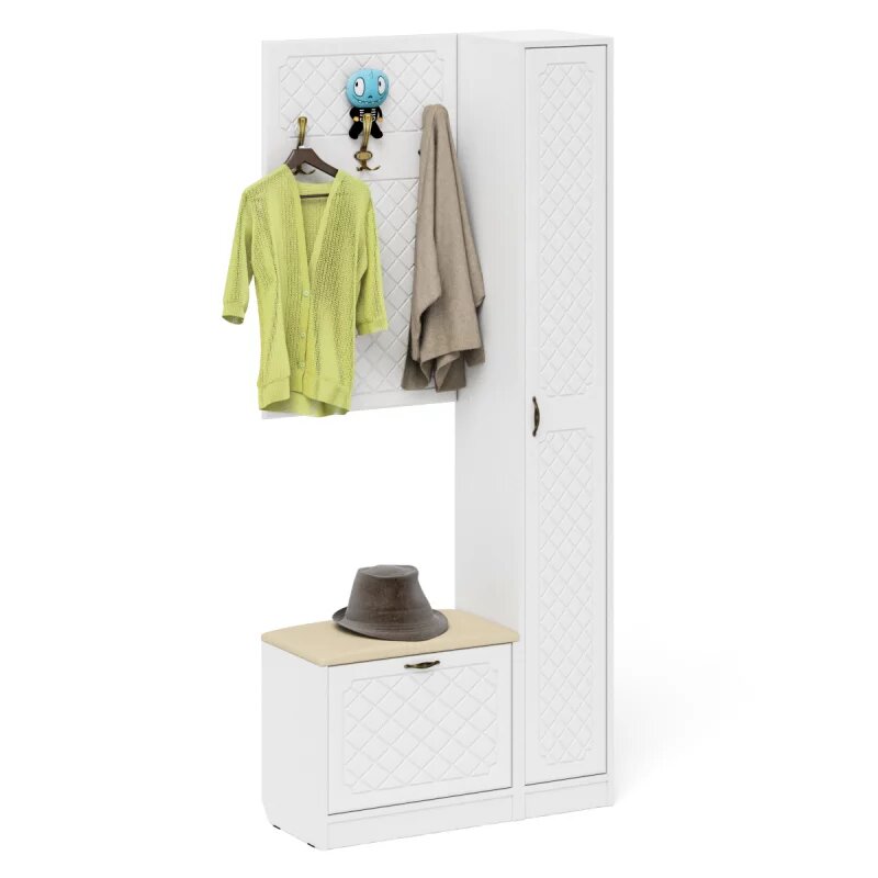 Прихожая для узкого коридора Мебельный Двор П-6 №21 белое дерево МДФ Ромб, 90х35х210см