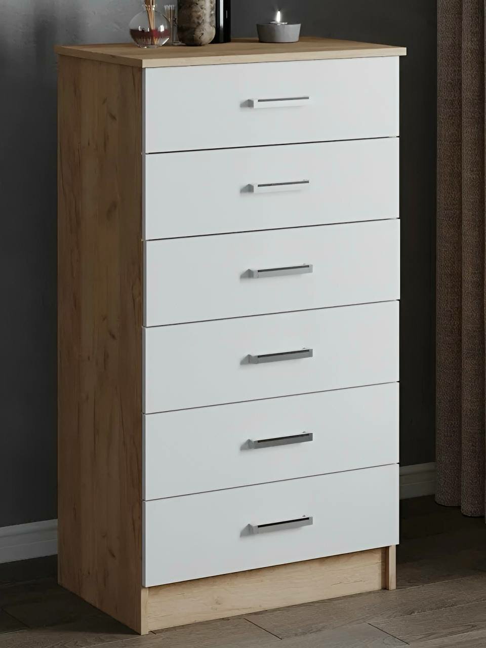 Комод КАТРИН-4 ЛДСП белый / дуб крафт золотой (1160/620/435 мм)для гостиной, спальни, дачи