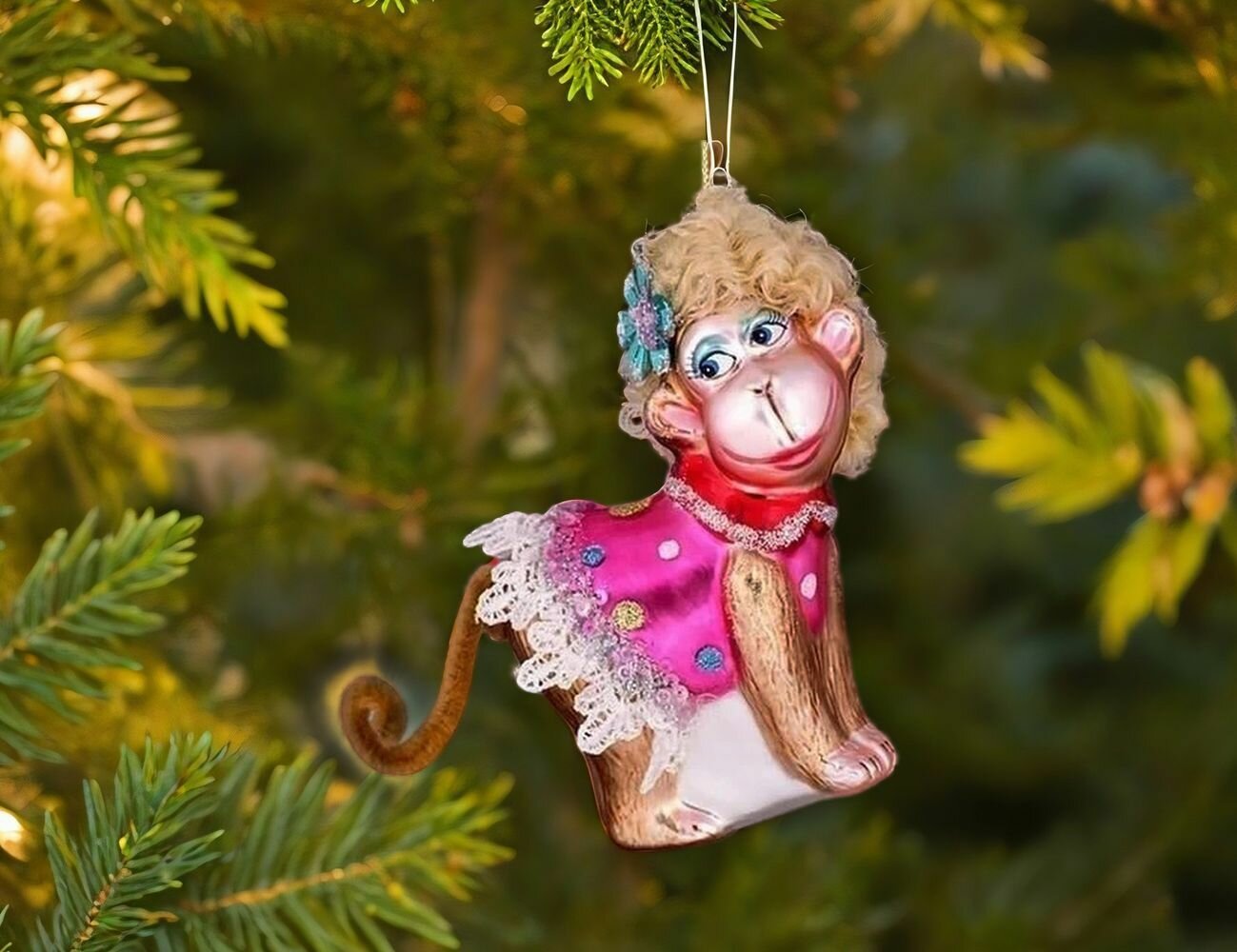 Ёлочная игрушка обезьяна В платьице, 12 см, Holiday Classics 54991