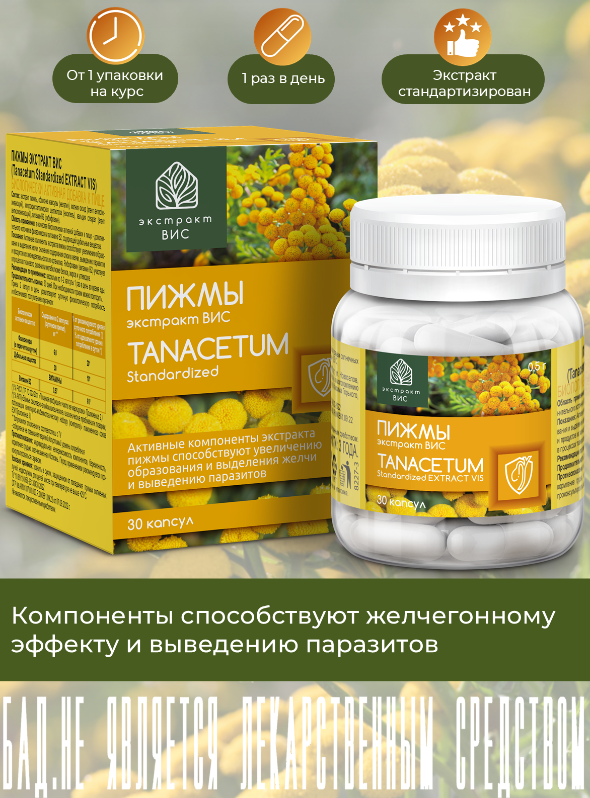 Пижмы экстракт ВИС (Tanacetum Standartized EXTRACT VIS) капсулы 0,5 г. №30