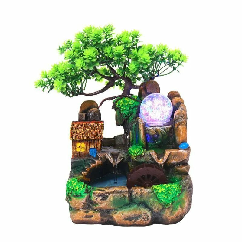 Фонтан для дома，Рокарий, проточная вода, счастливое дерево, 1 шт.(Без тумана)