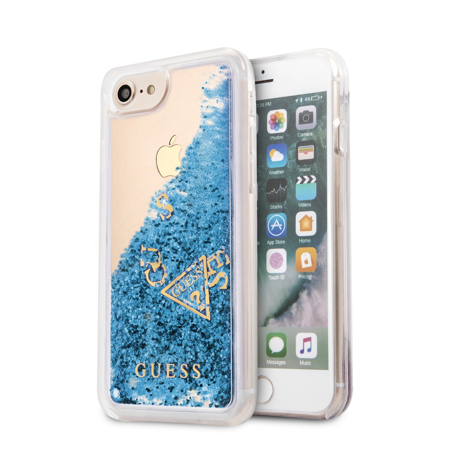 Guess чехол с блестками для iPhone 7/8/SE 2020, Liquid glitter синий